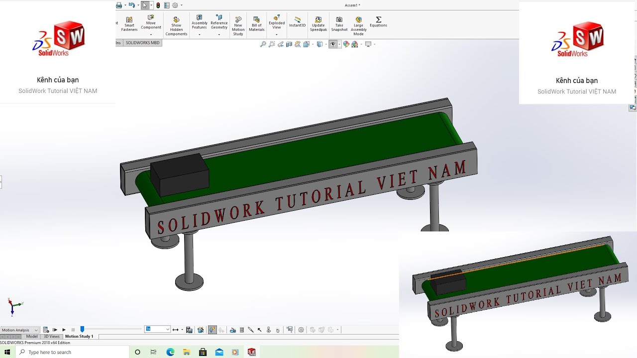 Solidwork 2018: No : 15. Mô phỏng chuyển động vật thể trên băng tải belt - YouTube