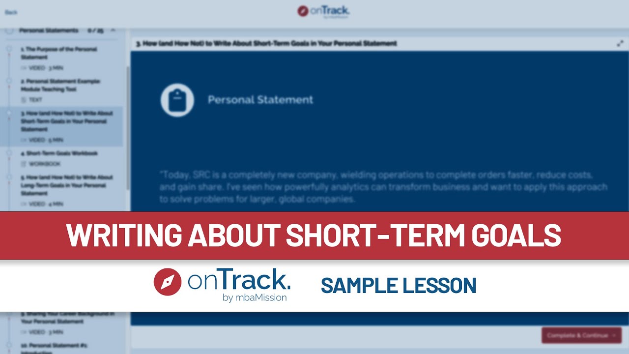 Writing Short-Term MBA Career Goals | onTrack Sample Lesson - YouTube