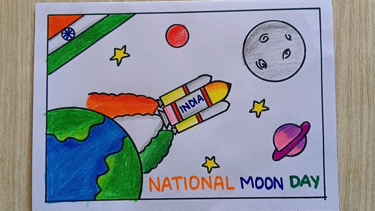 National Moon day drawing simple and easy - YouTube