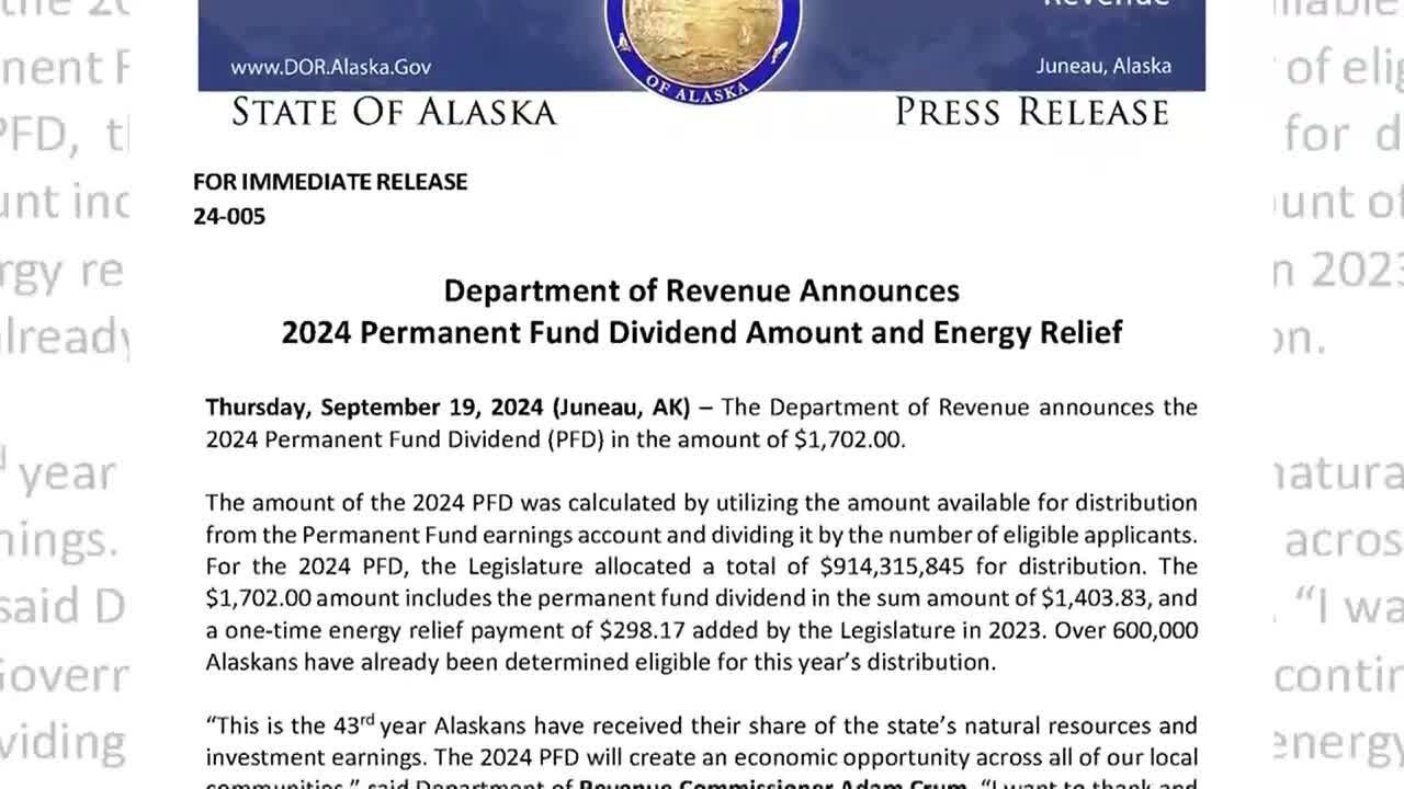 Alaska Department of Revenue announces 2024 PFD amount - YouTube