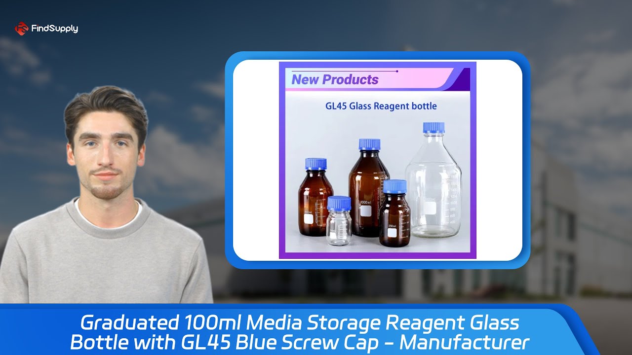 Graduated 100ml Media Storage Reagent Glass Bottle with GL45 Blue Screw ...