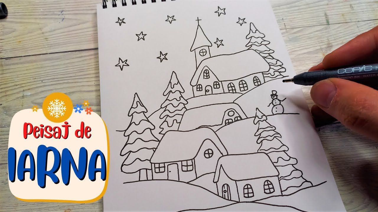 Deseneaza un PEISAJ de IARNA Usor Pas cu Pas FARA SCHITA 🤯 - YouTube