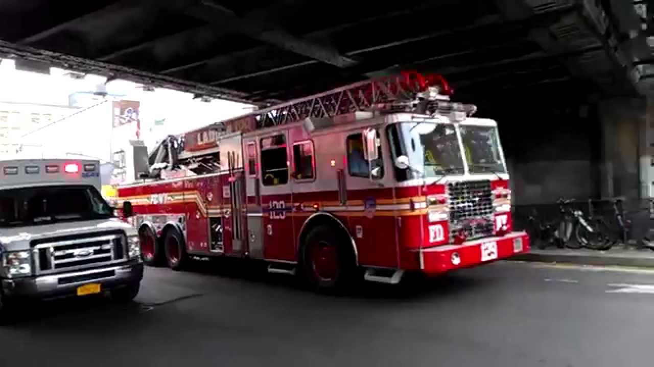 FDNY ladder 129 taking up after a mva - YouTube
