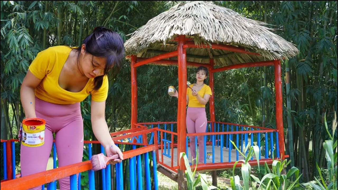 FULL VIDEO: Building Wooden Hut - Build Paint Red - Make Wooden Tables ...
