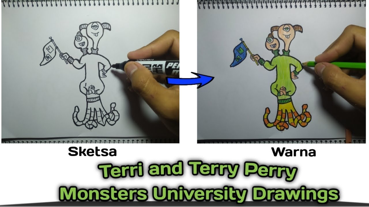 How to draw Terri and Terry from Monsters Inc/Tutorial gambar Terri dan ...