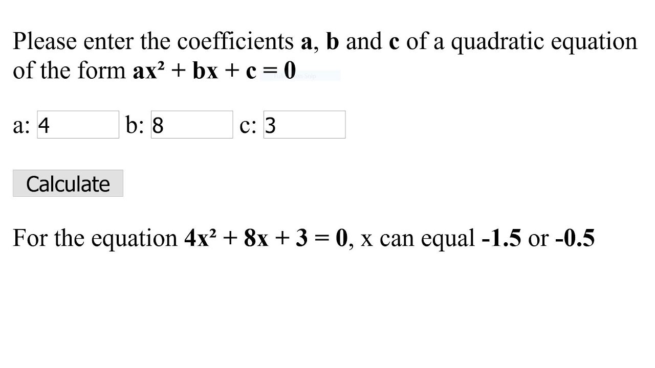 JavaScript Solve A Quadratic Equation Using A HTML Form Tutorial YouTube