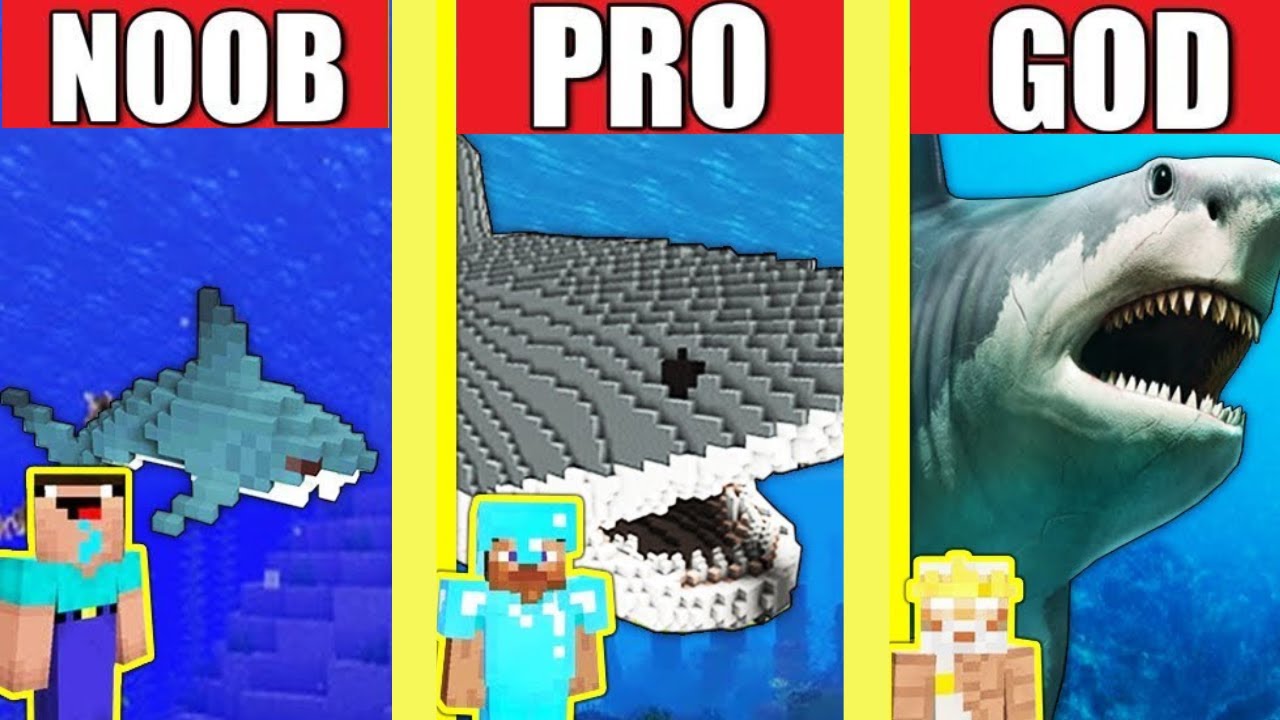 Minecraft Battle: SHARK HOUSE BUILD CHALLENGE- NOOB vs PRO vs GOD ...