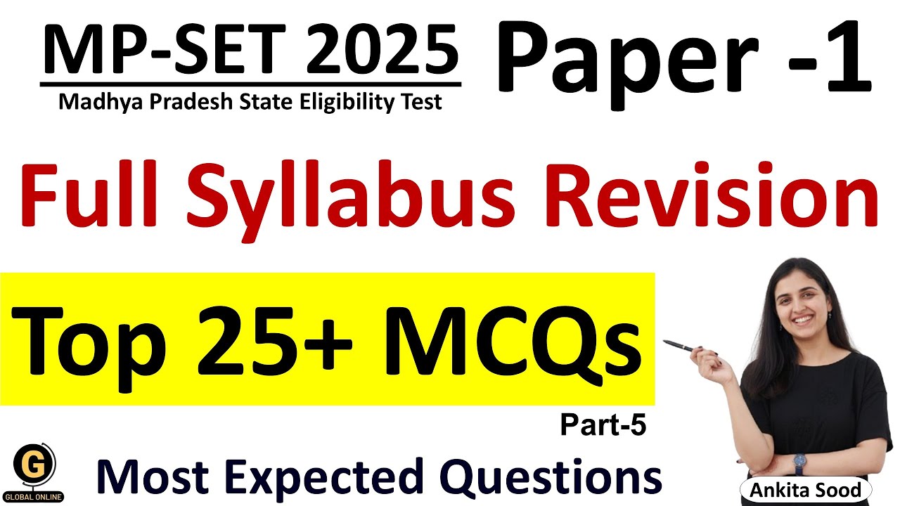 Most Expected MCQs | MP SET 2025 Paper 1 |Important Questions for ...