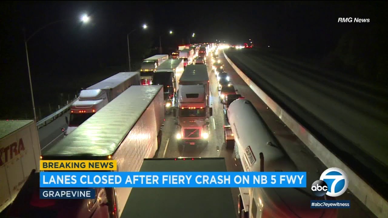 Grapevine crash prompts closure of 3 NB lanes on 5 Freeway I ABC7 - YouTube