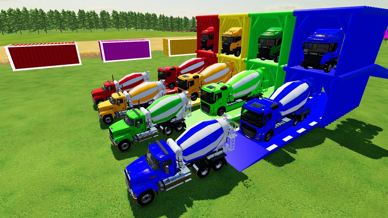 TRANSPORTING COLORED MACK MIXER CEMENT TRUCK,MAN MIXER CEMENT TRUCK TO ...