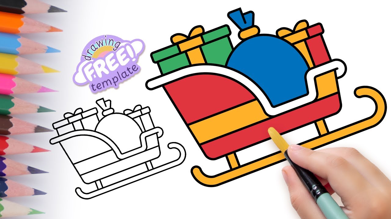 How To Draw Simple Christmas Sleigh With Gifts Easy Step By Step ...