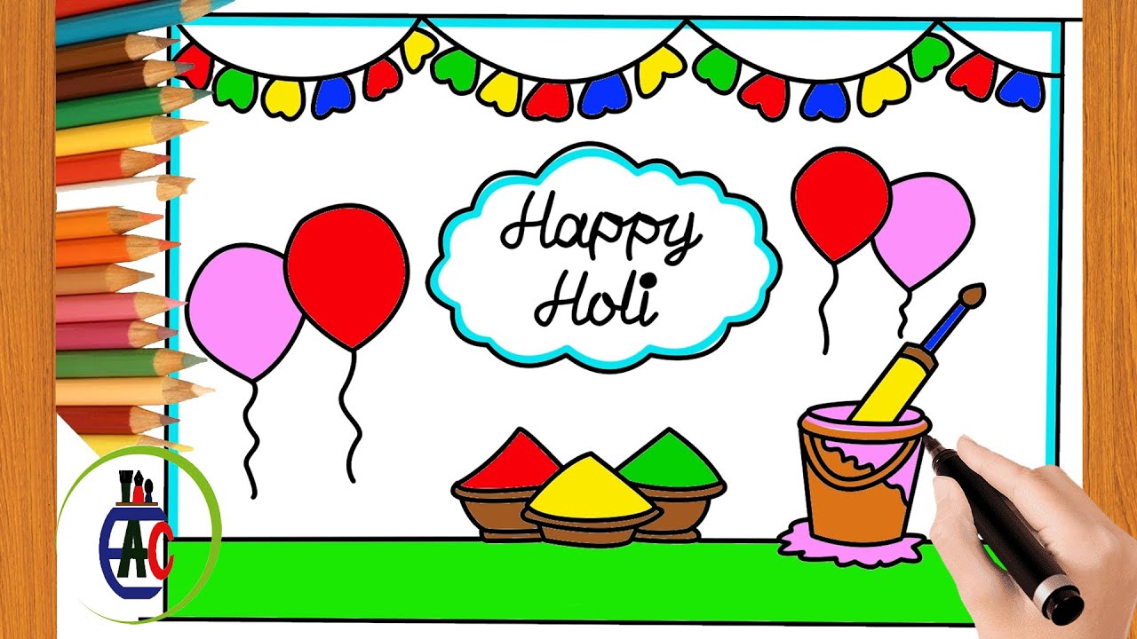 Happy holi drawing very easy step by step - holi drawing easy and ...