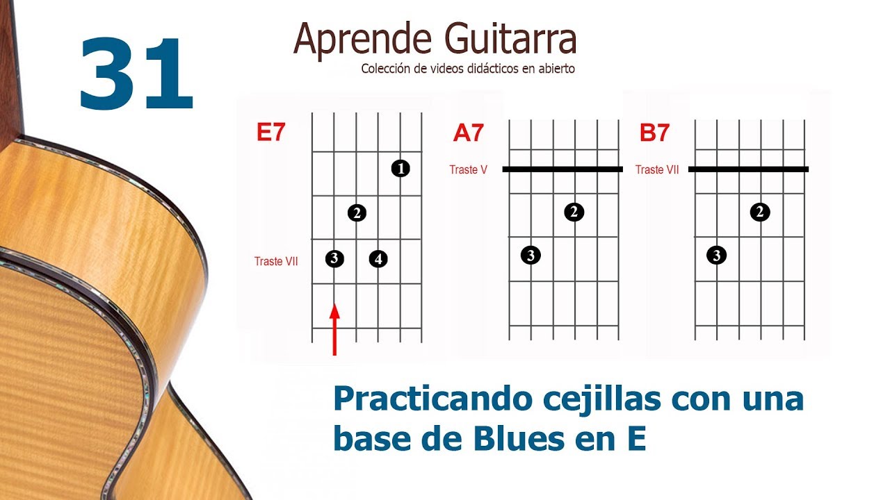 Aprende Guitarra 31 - Practicando cejillas con una bases de Blues en E ...