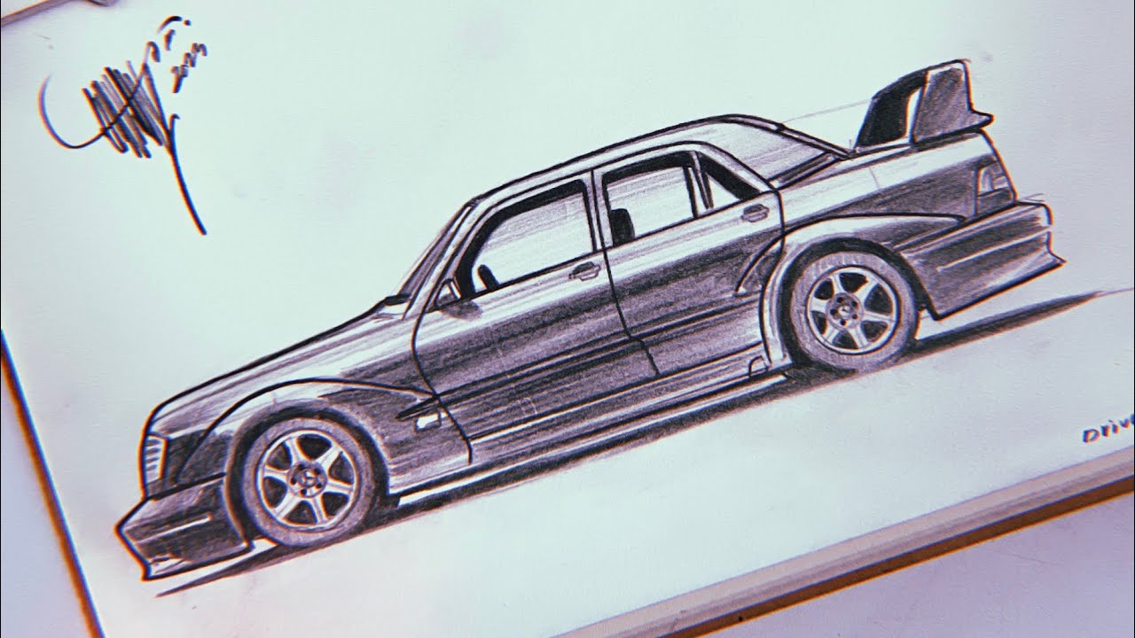 Mercedes Benz 190e EVO freehand sketching - YouTube