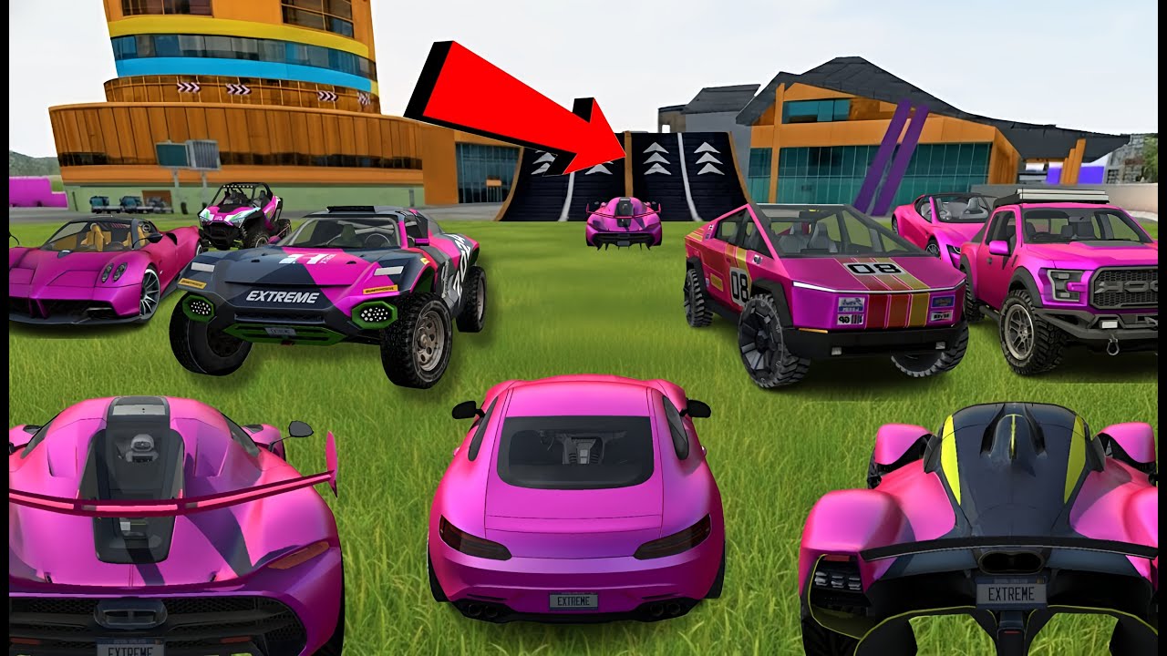 All Pink Cars Stunts Through Ramp // Extreme Car Driving Simulator ...