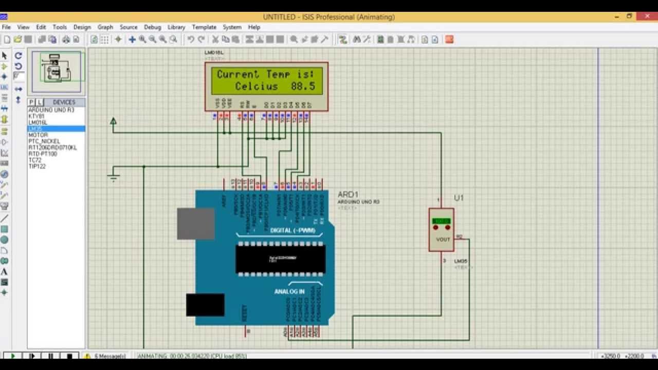 PROTEUS Arduino LCD Thermometer with LM35 Temp Sensor - YouTube