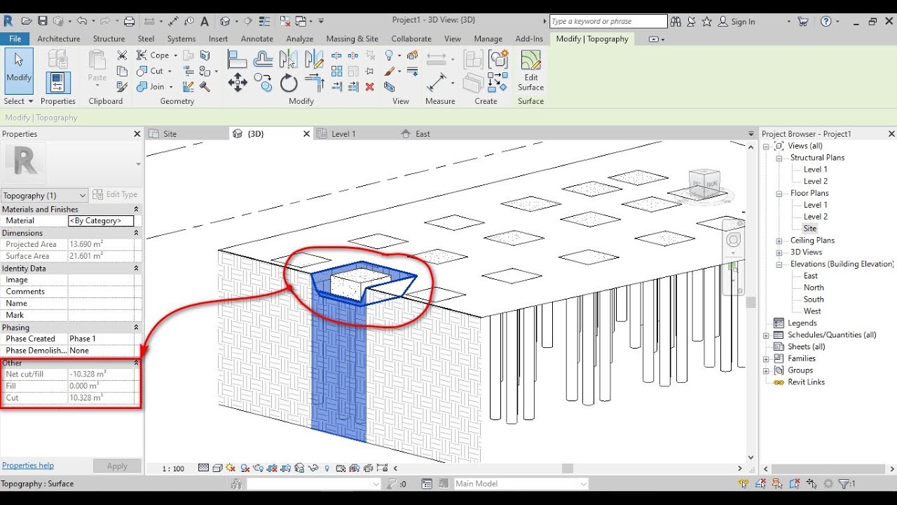 គណនាបរិមានមាឌដីដែលជីកពីជើងតាងដោយ REVIT - YouTube