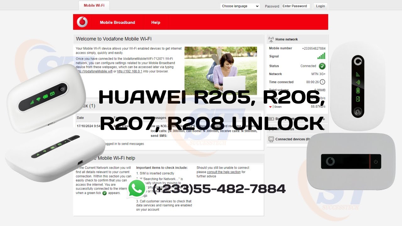 Vodafone Mobile Huawei R205, R206, R207, R208 Unlock Done By SuccessTech 100% Permanently - YouTube
