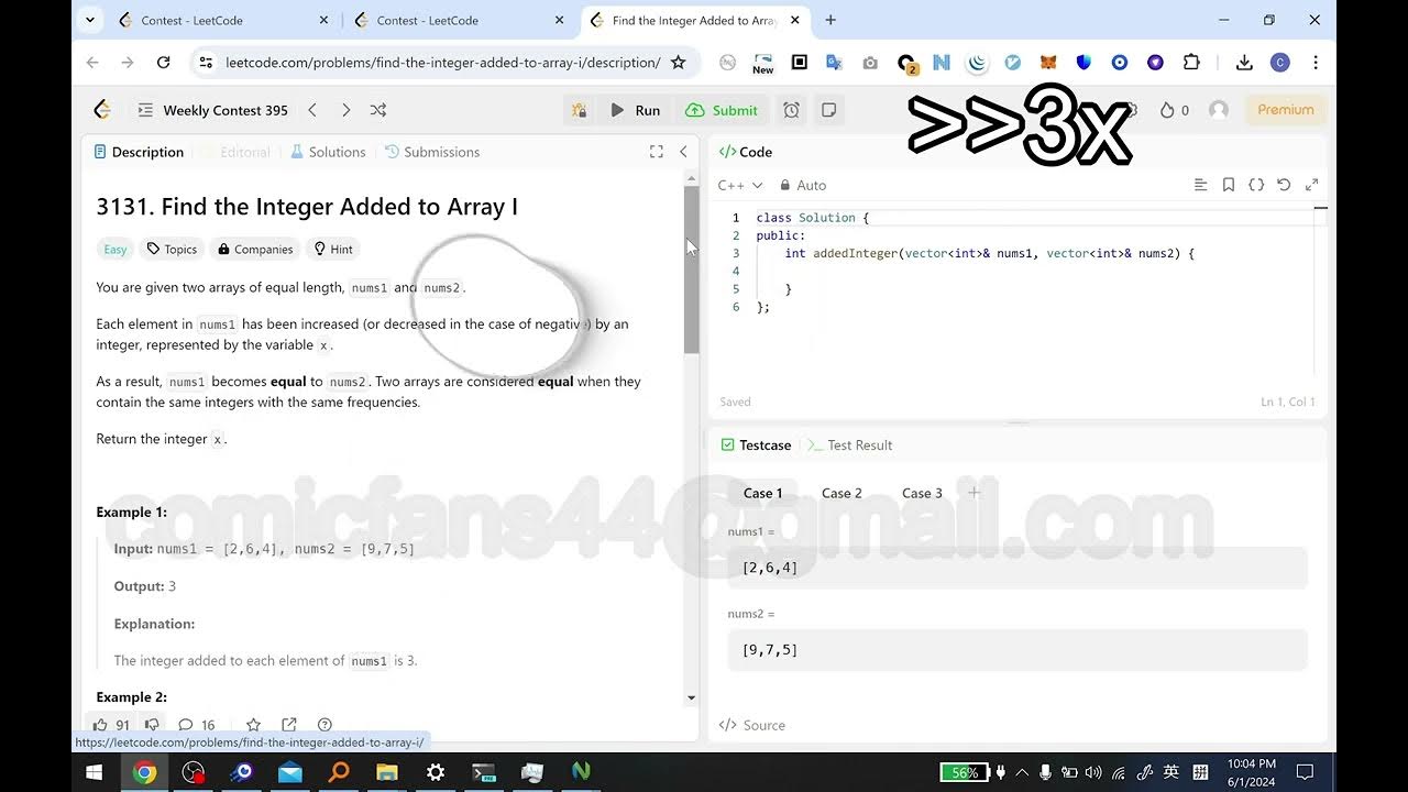 Leetcode 3131 Find The Integer Added To Array I Youtube