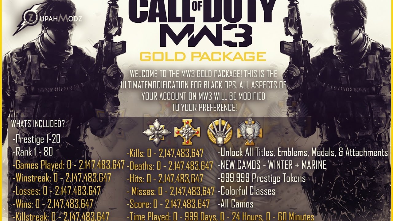 Modern Warfare 3 Mods - GOLD PACKAGE (PS3/XBOX 360) - YouTube