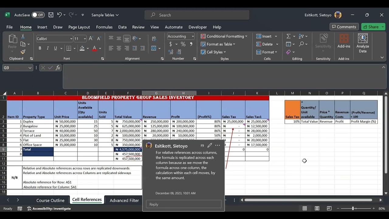 Excel Features Conditional Formatting, Data Validation, Advanced Filter, Absolute References ...