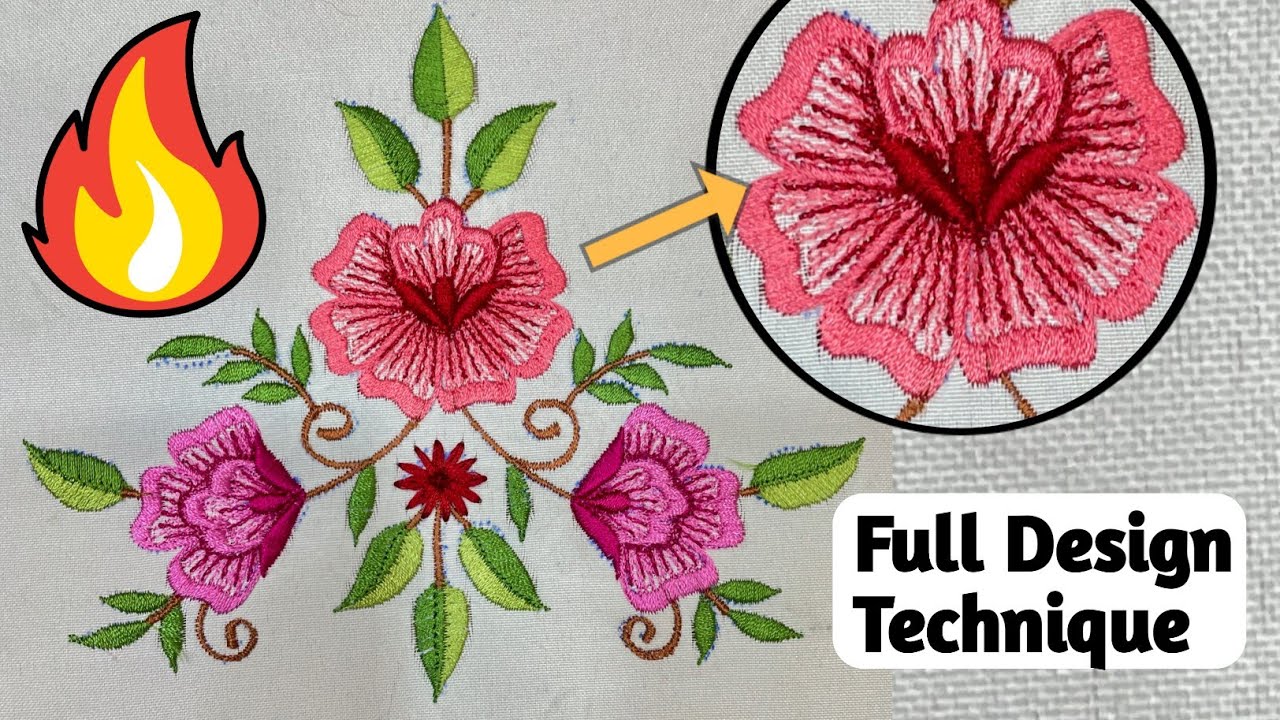 Colorful🌹Embroidery Design With Full Technique By Machine. Watch That ...