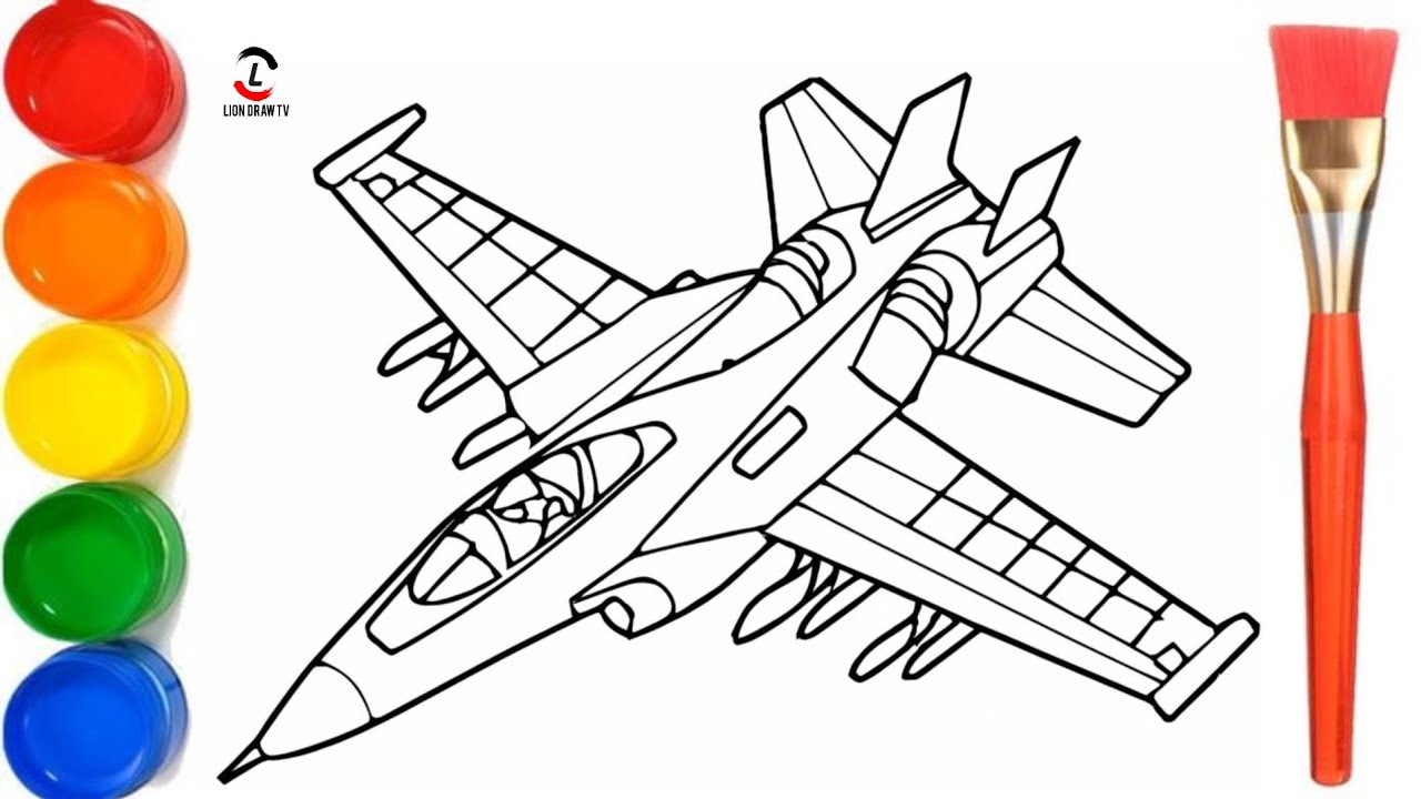 How to Draw fighter jet drawing, Painting and Coloring for Kids ...