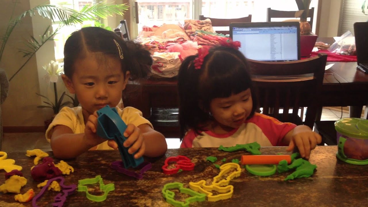 Addie & Avery playing with play dough - YouTube
