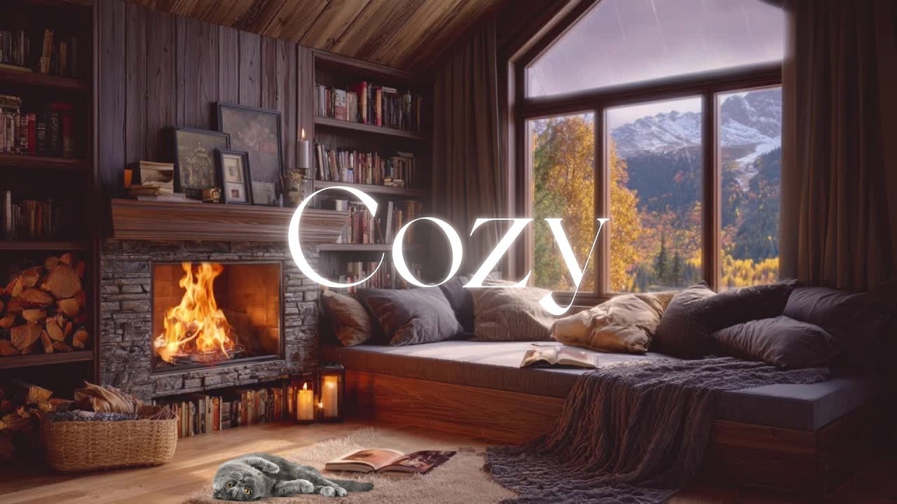 Cozy Rainy Day Reading Nook ☕ 1 Hour Live Wallpaper Fireplace, Rain ...