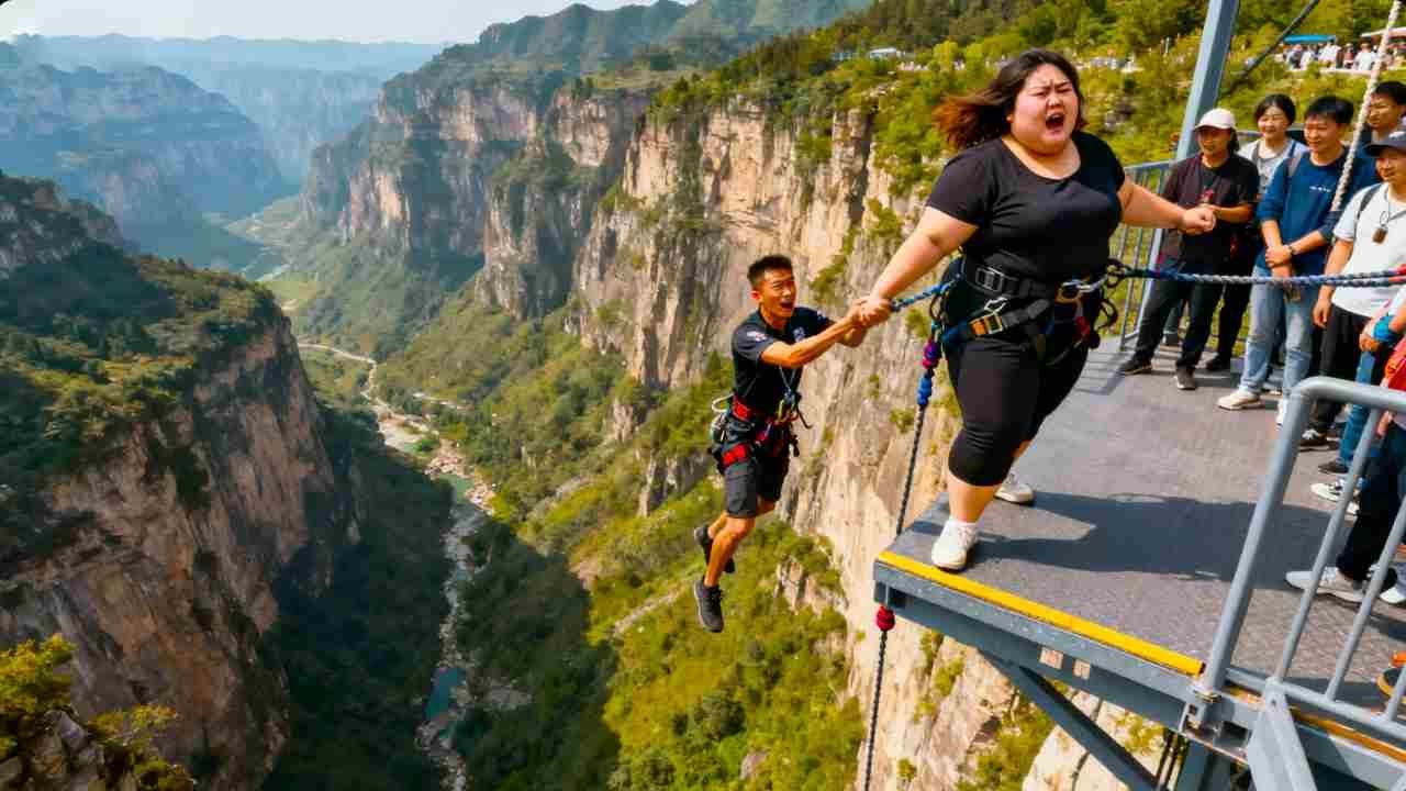 😂Bungee jumping on a 300m cliff😁丨Beautiful scenery#beauty#bungee ...