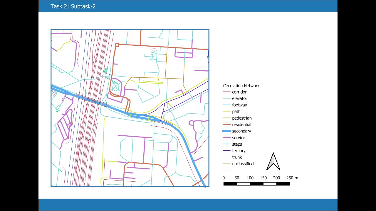 Circulation Network Diagram Using QGIS (Road, Pedestrian, Footpath etc ...