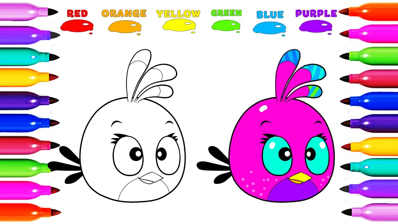 Draw Coloring ANGRY BIRD PINK COLOR Learn colored for Kids Learning ...