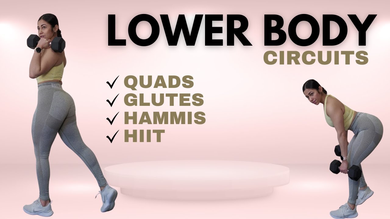 Dumbbell Lower Body Circuits | Quads, Glutes + HIIT | Day-7 Hourglass ...