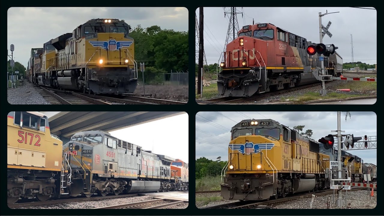 Trains around Houston ft CN Teardrop Cab, KCS Local, Grey Ghost, GEVO w ...