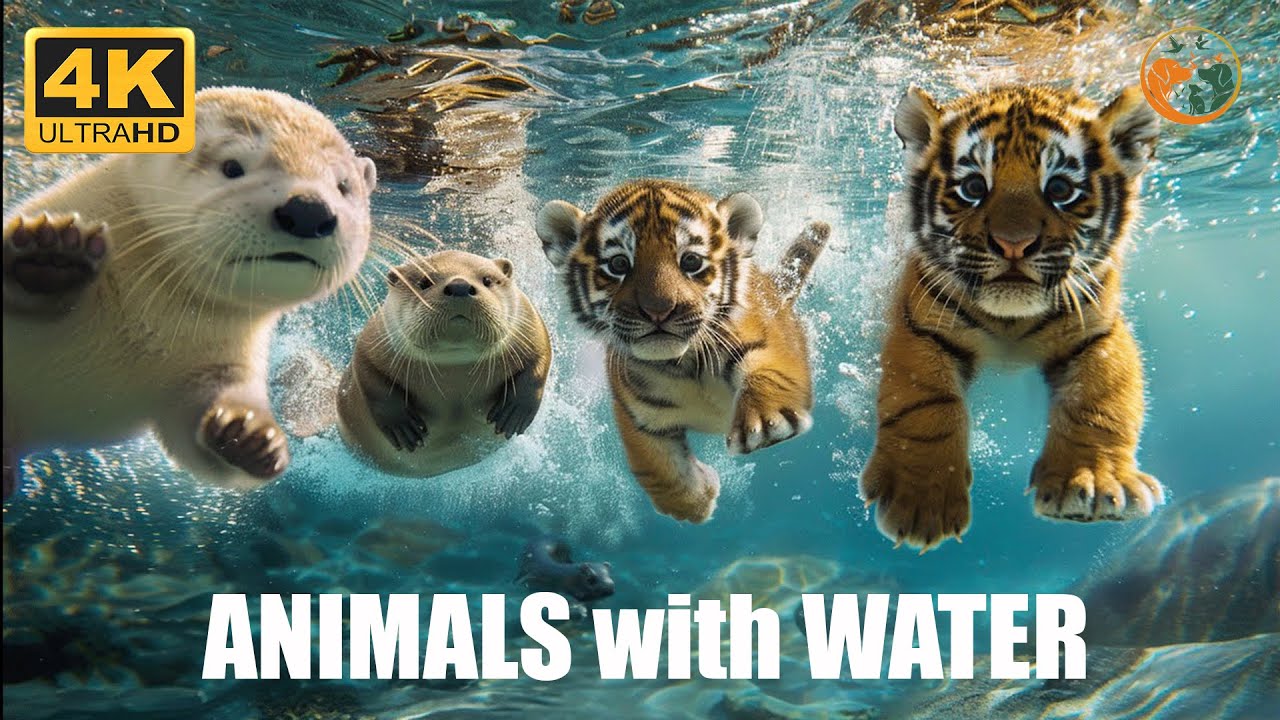 CUTE ANIMALS Playing in Water 4K - Soothing Music In Nature Scenes ...