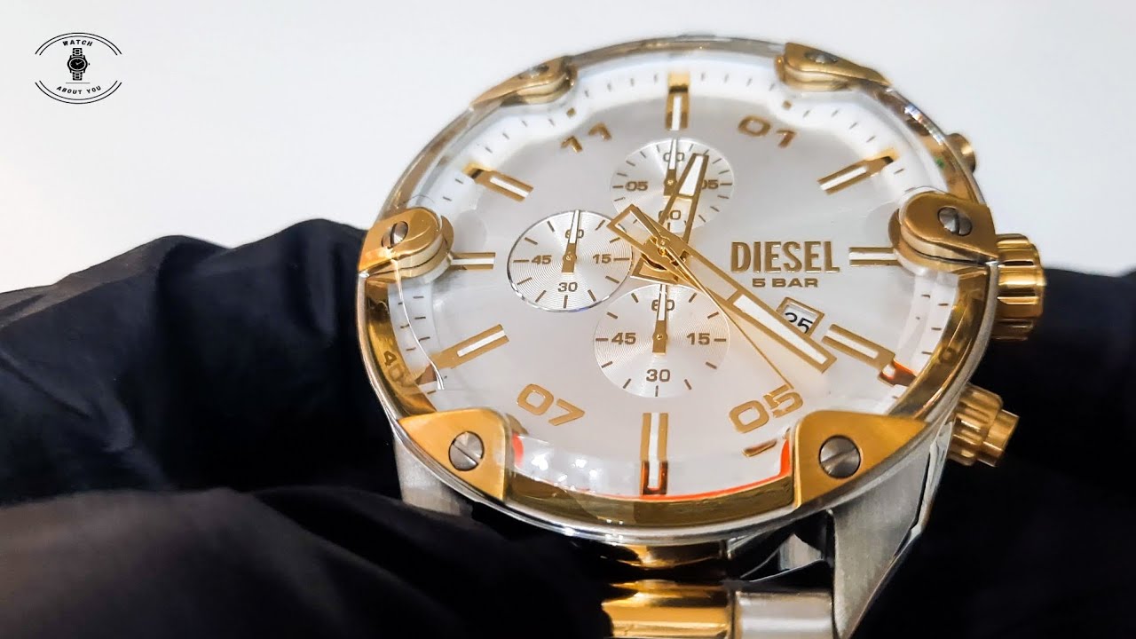 DIESEL Spiked Chronograph Two Tone Stainless Steel Watch DZ4629 - YouTube