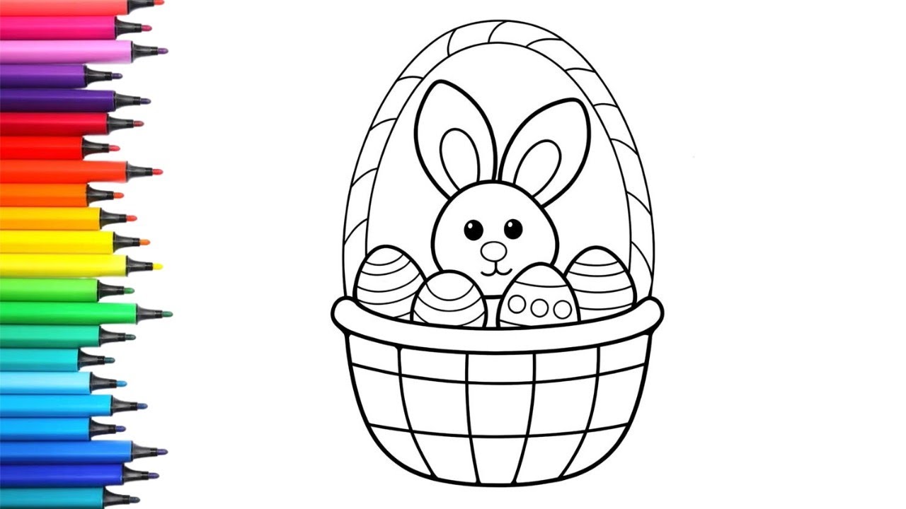 Bunny With Egg Basket | How To Draw Easter Basket | How To Draw Bunny ...