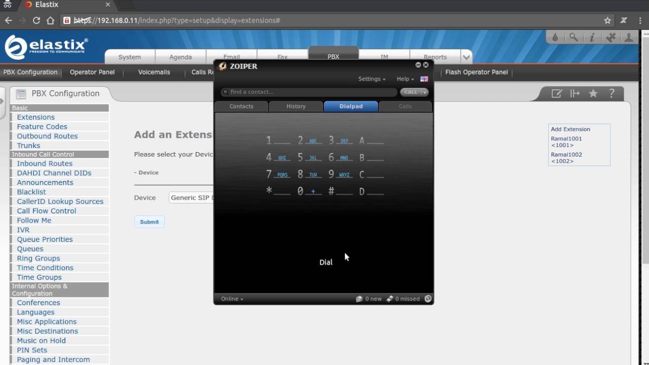 INSTALAÇÃO DO IPBX VOIP NO ELASTIX - PARTE 4 - CONFIGURAÇÃO DOS RAMAIS ...