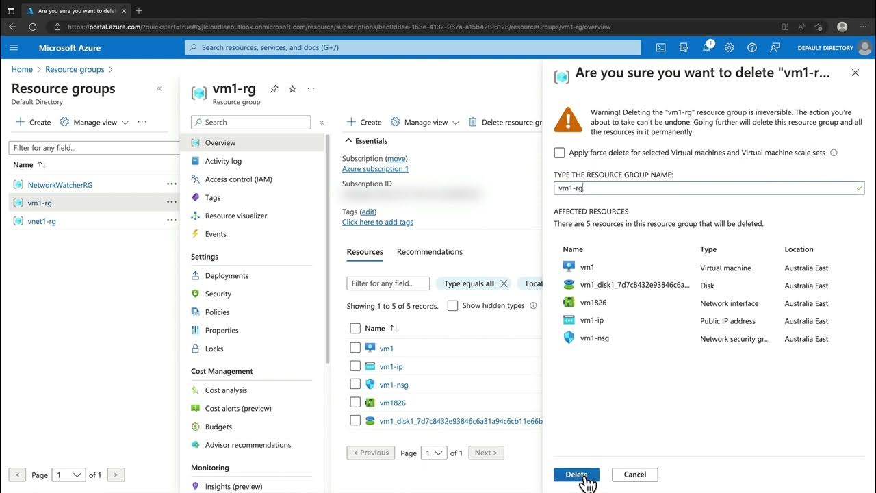 Free Getting Started with Azure Course - [DEMO] Deleting Azure Resources - YouTube