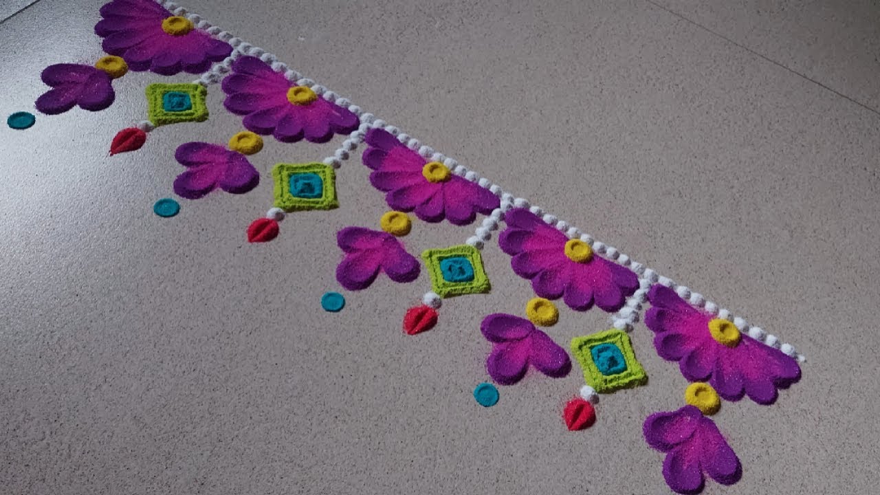 easy and attractive border rangoli design | Toran rangoli |Side border ...