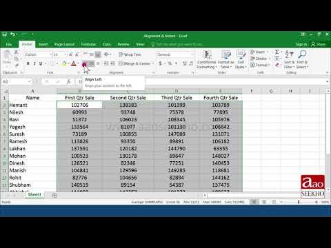 How To Use Text Alignment & Indent Options To Align & Indent Text In MS Excel In Hindi – Lesson ...