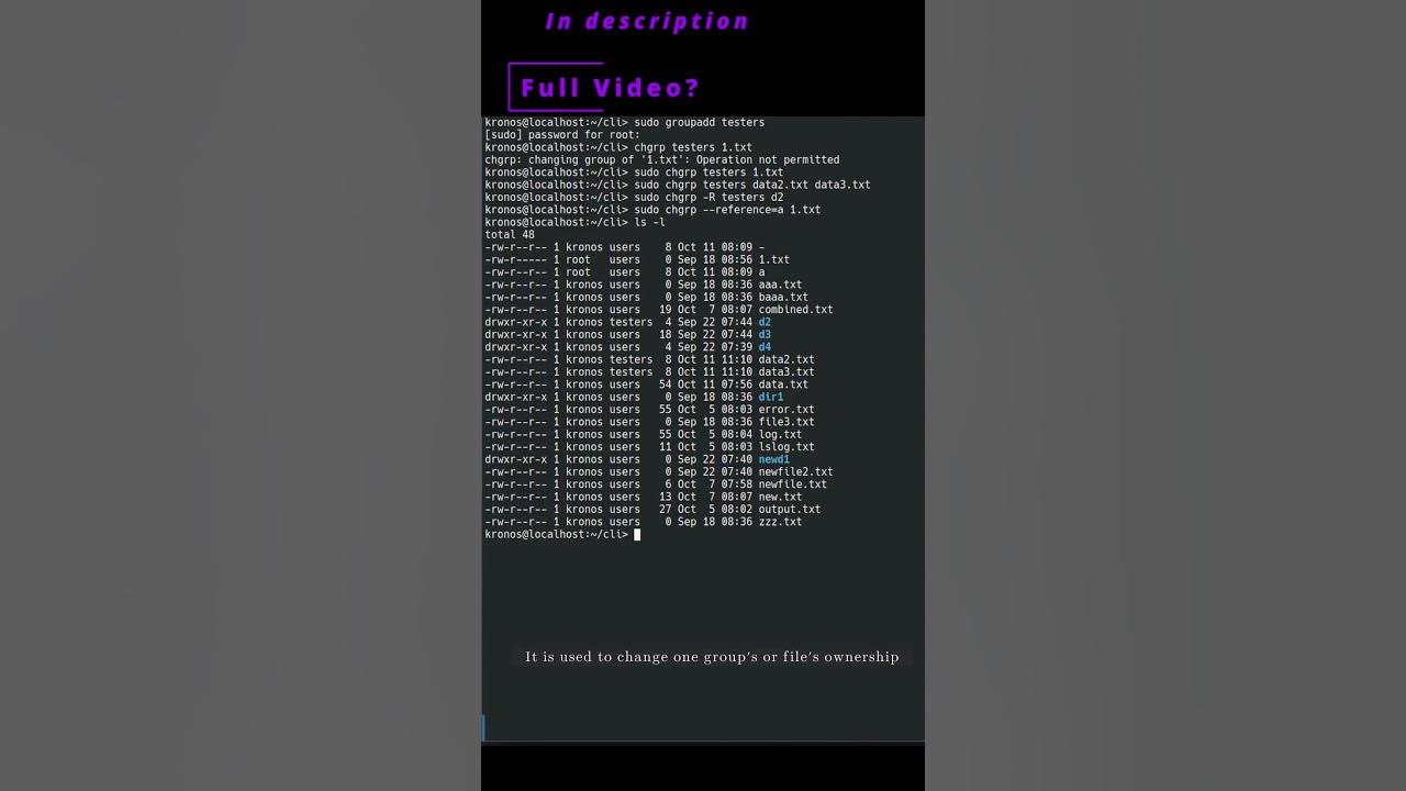 🐧 Linux CLI 20a 🐧 chgrp command 🐧 #linux #shell #cli #konsole #ubuntu #fedora #opensuse - YouTube