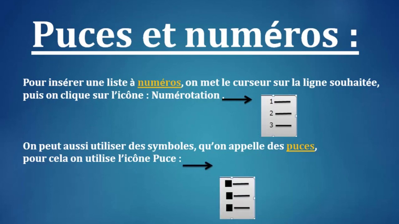 Traitement de texte Insérer les puces et les numéros Microsoft Word ...