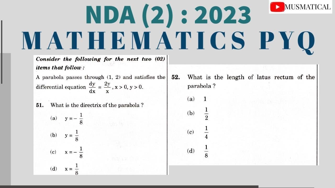 NDA (2) : 2023 MATHEMATICS PYQ - YouTube