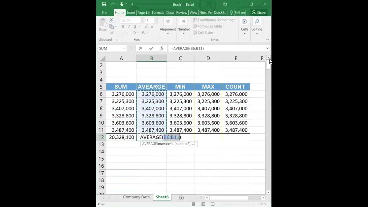 Excel Shorts Autosum Option Sum Average Min Max Count Youtube 1797