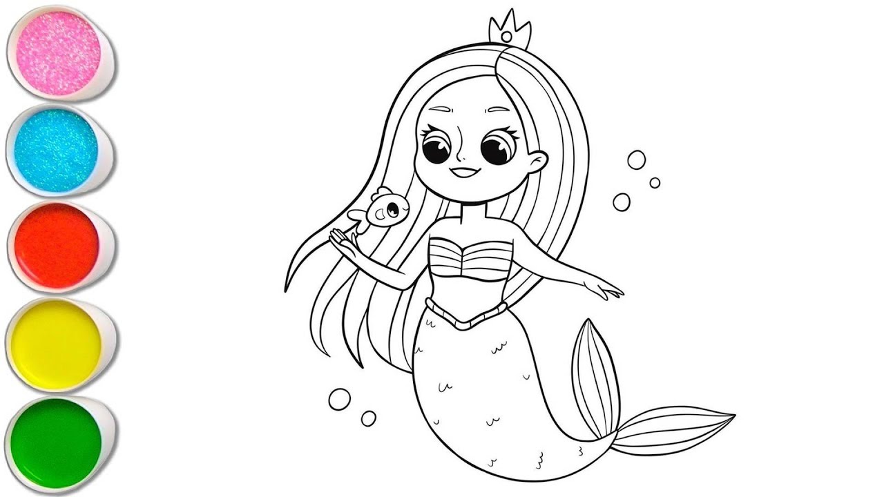 Drawing & Coloring Cute Mermaid with Fish 🐟🧜🌈🐚🐟🌊🧜Drawing for kids | Let ...