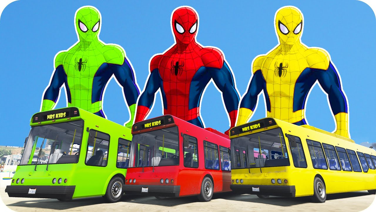 SPIDERMAN COLORS & Wheels On The Bus & School Bus Colors With Nursery ...