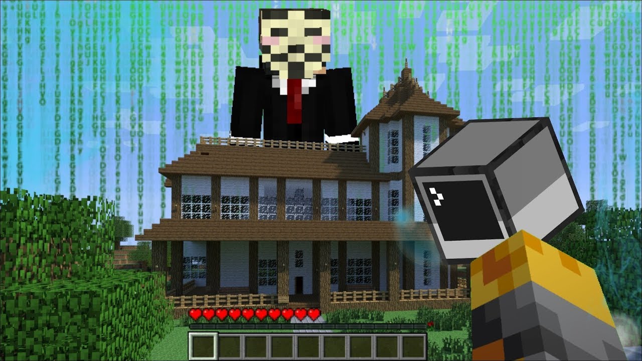 GIANT HACKER APPEARS IN OUR HOUSE IN MINECRAFT !! SURVIVE INSIDE OUR ...