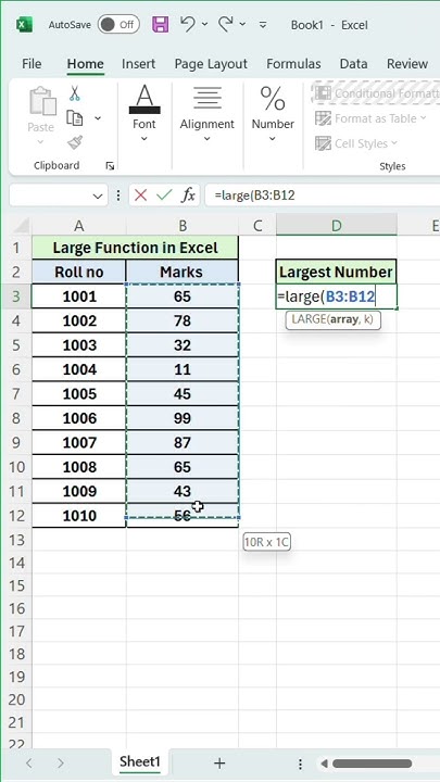 Large Function |how to Large Function in Excel |Advanced Excel |@cslwithpooja - YouTube