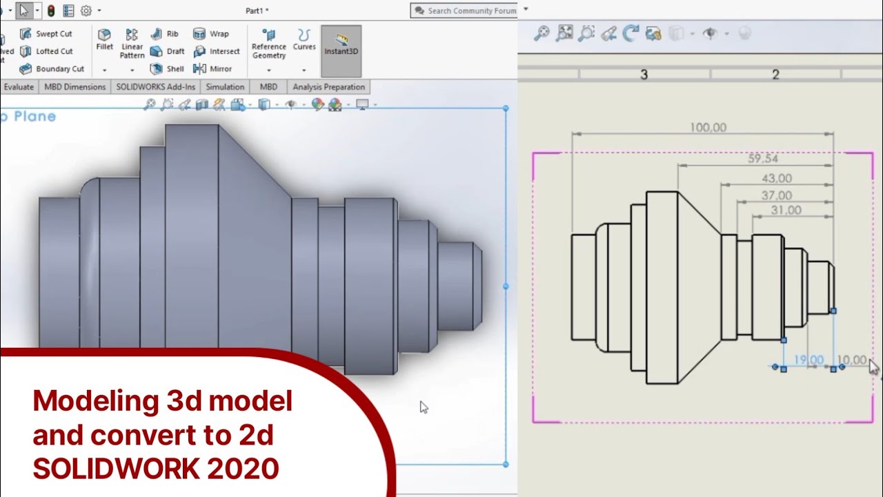 Making 3d model in Solidwork and convert 3d to 2d - SOLIDWORK 2020 - YouTube